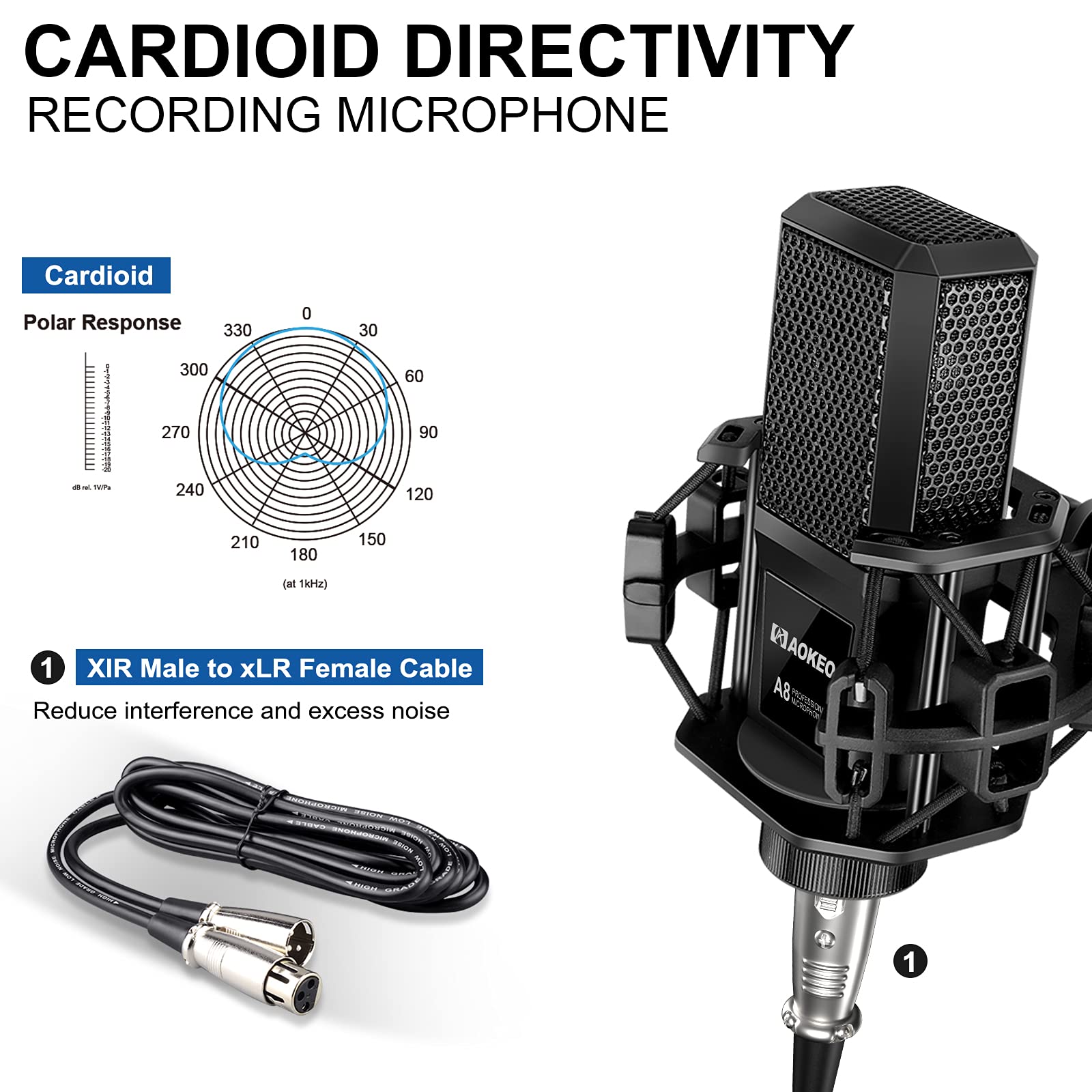 Aokeo Computer Microphone, Pc Mic and BEHRINGER UM2 Audio Interface,Studio Condenser Microphone with Shock Mount, Pop Filter, and XLR Cable Studio Microphone for Music