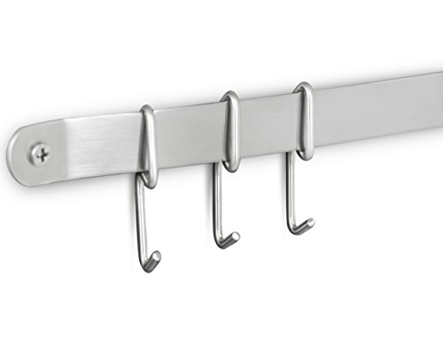 Internet's Best Kitchen Wall Mounted Rail Rack with Hanging Hooks - 6 Sliding Hooks - Kitchen Utensil Lid Spatula Measuring Cup Storage Rack Organizer - Stainless Steel Kitchen Towel Rack