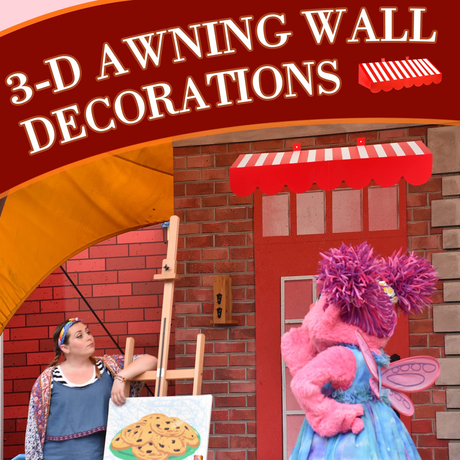 Tallew 4 Pcs 3D Circus Awning Wall Decoration Carnival Awning for Carnival Theme Party Classroom Decorations (Red and White)