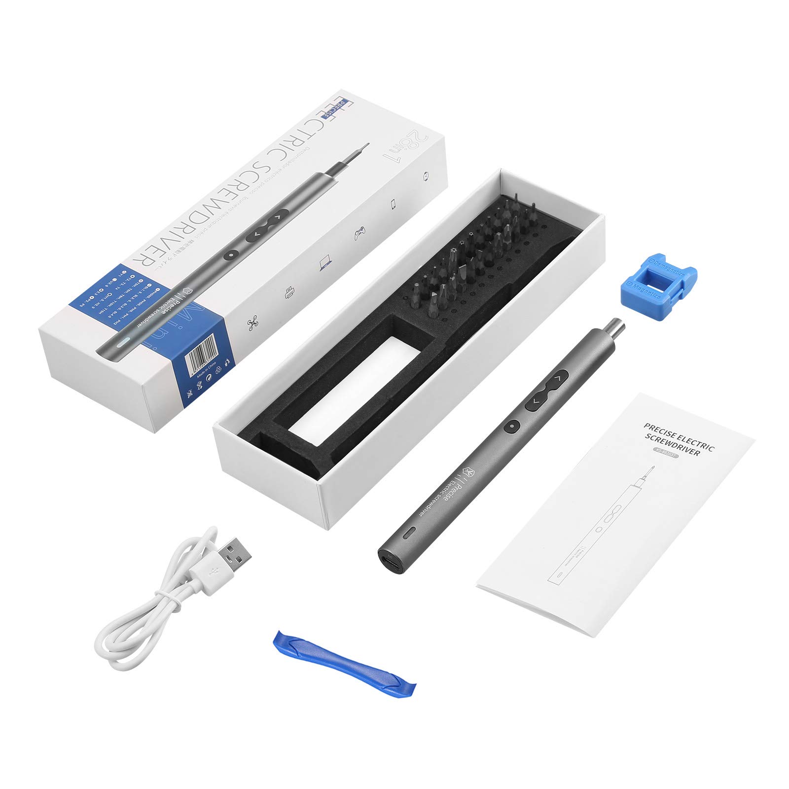 ORIA Mini Electric Screwdriver Set, 28 in 1 Cordless Precision Screwdriver Kit with 24 Bits, Rechargeable Repair Tools Kit with LED Lights for Smartphones,Toys, PC, Watch, Laptops