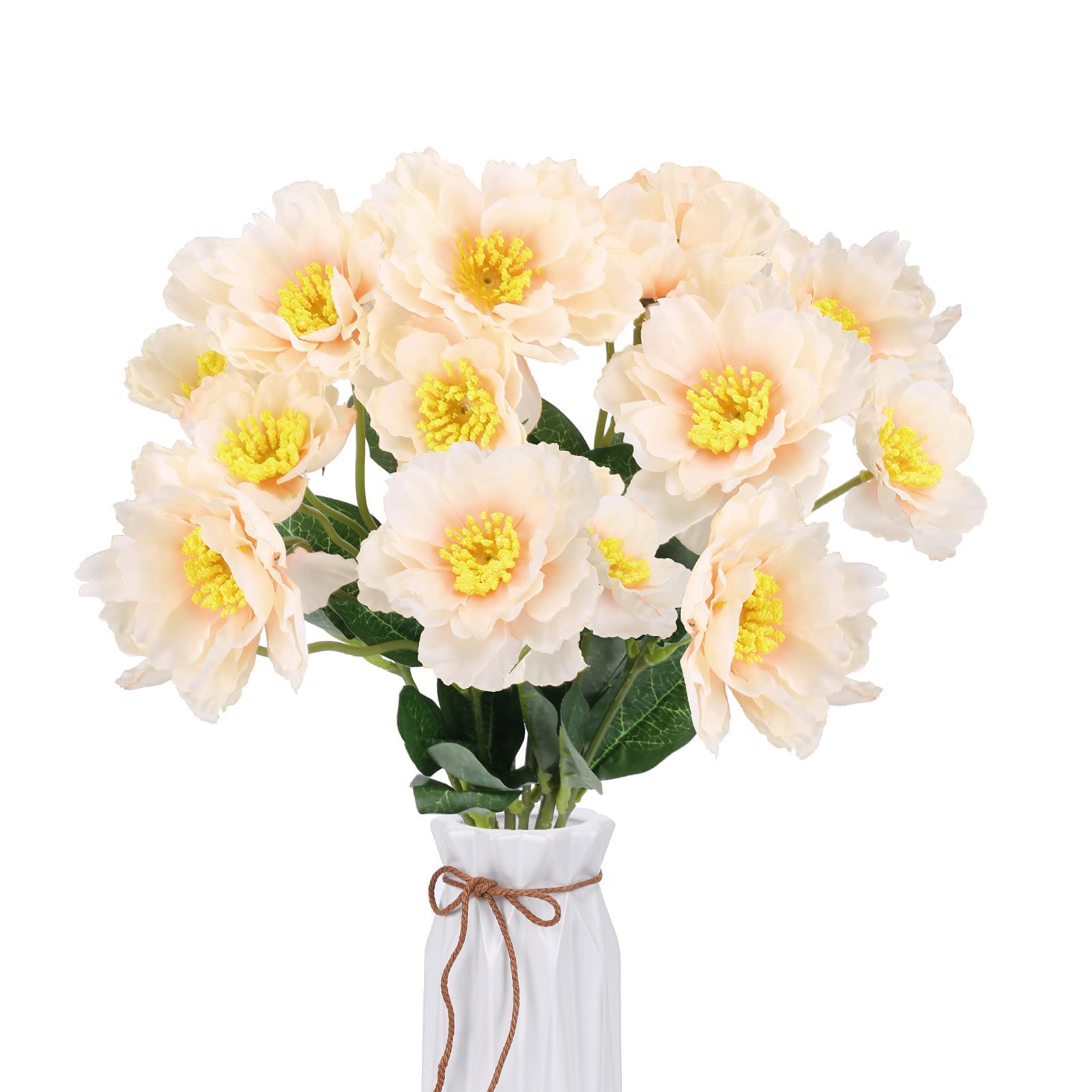 XHXSTORE 8 Pcs Artificial Flowers Faux Poppy Flowers Champagne Real Touch Flowers Stems Silk Floral Arrangement for Home Inddor Garden Party Table Centerpieces Wedding Decor (19.68 Inch)