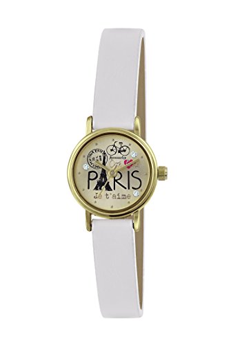 Accessorize Women's Quartz Watch with Multicolour Dial Analogue Display and White PU Strap AZ2018