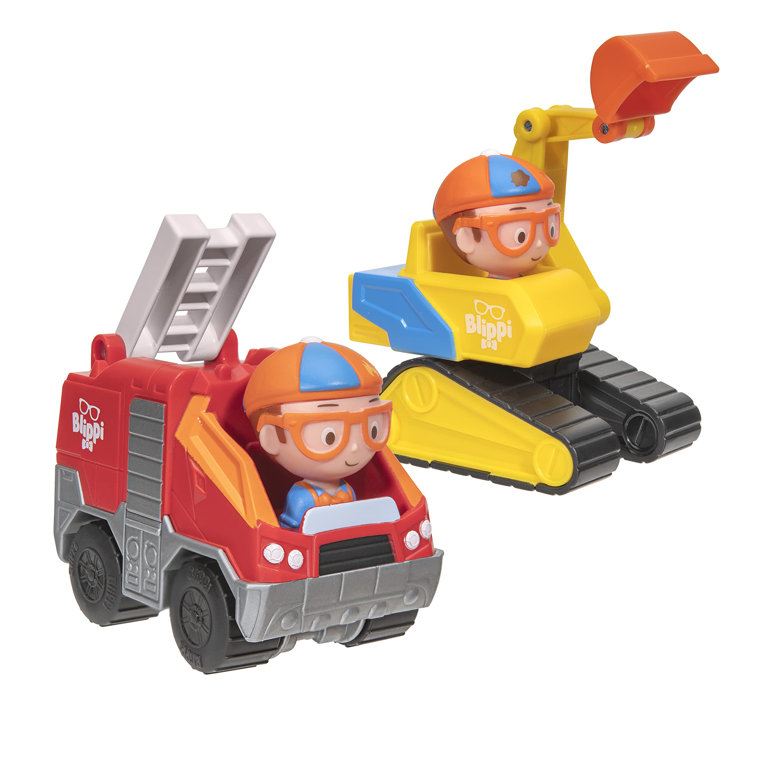 Blippi Mini Vehicles, Including Blippi Skid Steer and Blippi Ambulance, Each with a Blippi Toy Figure Seated Inside, Perfect for Young Children