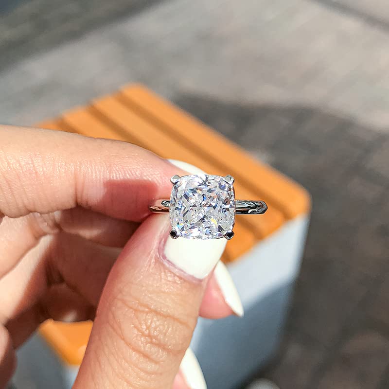 AINUOSHI 3 Carat Cushion Cut Brilliant Solitaire Cubic Zirconia CZ Sterling Silver 925 Wedding Engagement Ring (5)