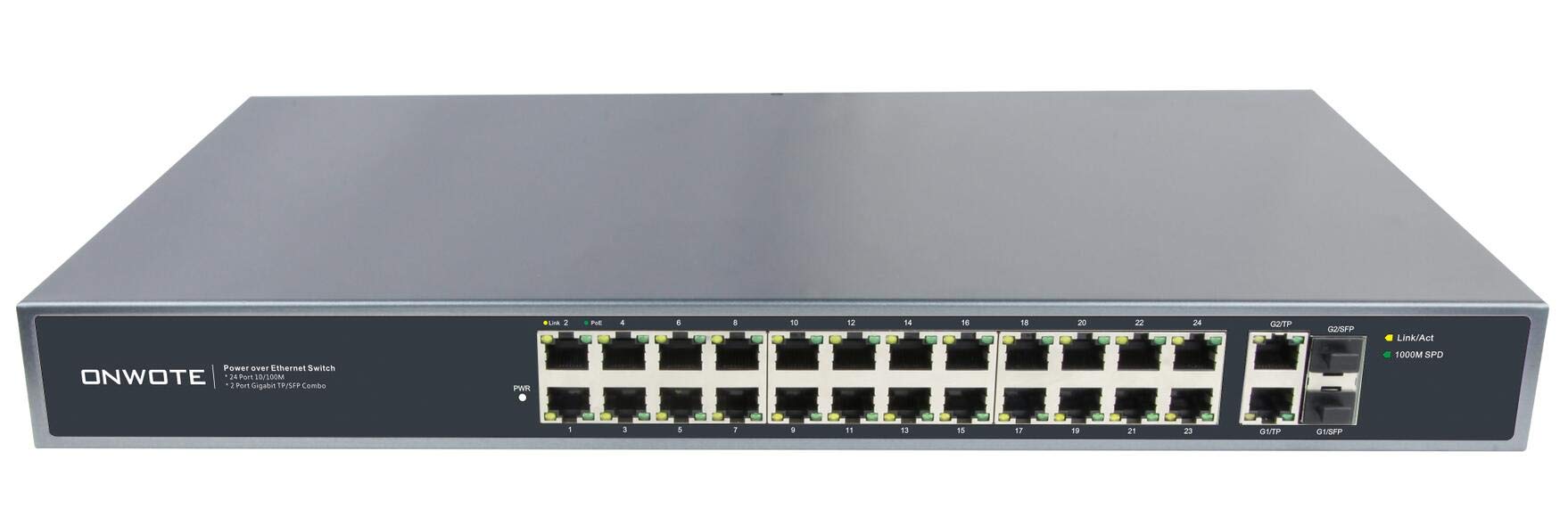 ONWOTE 24 Ports Ethernet PoE Switch @ 400W, 2 x Uplink Gigabit RJ45 Ports, 2 x Combo SFP Slots, Support 4K 8MP 5MP 1080P PoE IP Security Cameras, Add-on PoE Injector to PoE NVR System