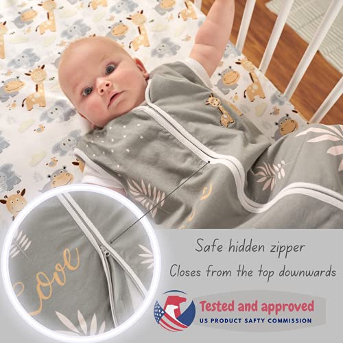 OBERLUX Crib Bedding Set for Boys and Girls, 8 Piece Baby Nursery Bedding Crib Set, Jungle Animal Safari Theme, Gray/Tan/White