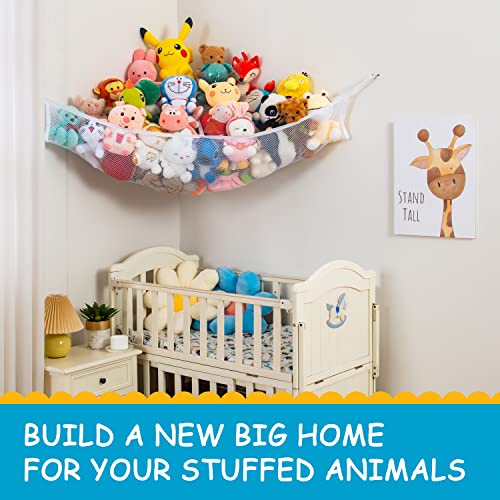 INSFITY Stuffed Animal Hammock Corner Plush Toys Storage Net Organizer (White 2 Pack, X-Large)