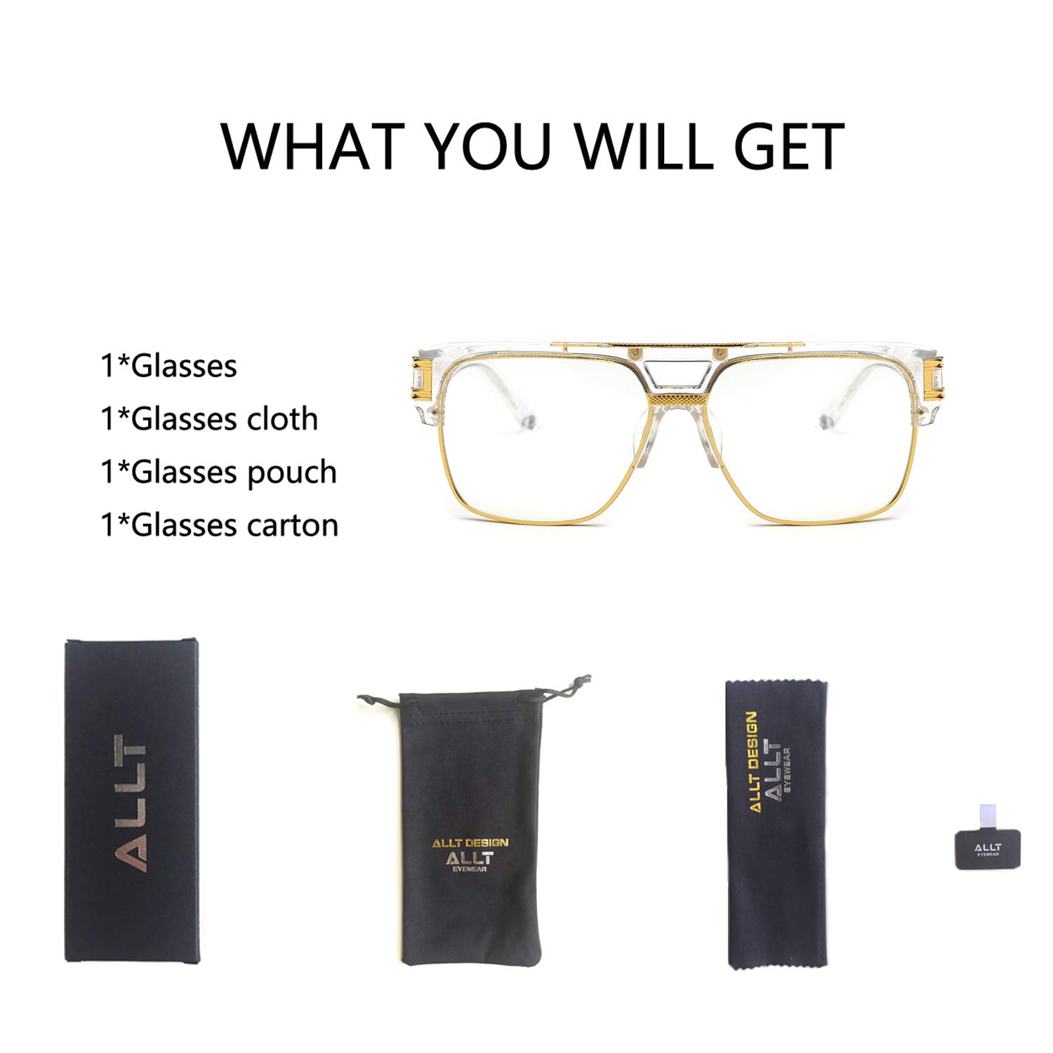 Allt Square Aviator Large Fashion Sunglasses For Men Goggle Alloy Frame Glasses(Clear Gold/Clear, 61)