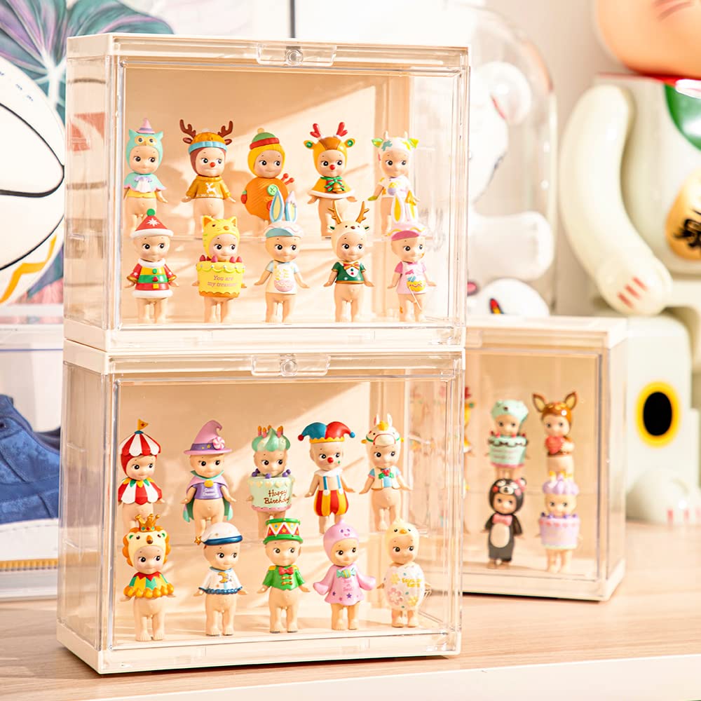 GOTO 2Packs Clear Assemble Display Boxes, Display Storage Cases, Stackable Show Cases for Pop Mart, Action Figures, Lego, Collectibles, Toys, Cosmetics (2 Boxes with 4 Partitions)