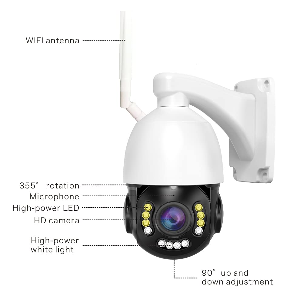 Alptop Outdoor 2.4G WiFi 4K PTZ Security Camera 8MP Pan Tilt 30X Optical Zoom Two-Way Audio 200ft Night Vision IP66 Weatherproof SD Card Recording Motion Detection&Humanoid Recognition