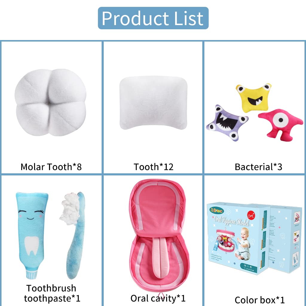 KAKIBLIN Educational Plush Toy, Preschool Educational Plush Toys for Kids, Teaching Kid How to Protect Teeth and Learning What in Their Oral