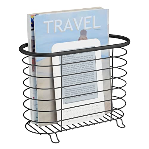 mDesign Steel Magazine Holder Storage Organizer Bin - for Bathroom, Living Room, Home Office Organization - Holds Papers, Books, Files, Folders - Omni Collection - Matte Black