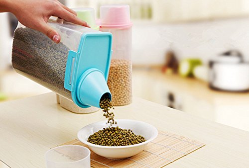 PISSION Pet Food Storage Container with Graduated Cup and Seal Buckles Food Dispenser for Dogs Cats (Blue)