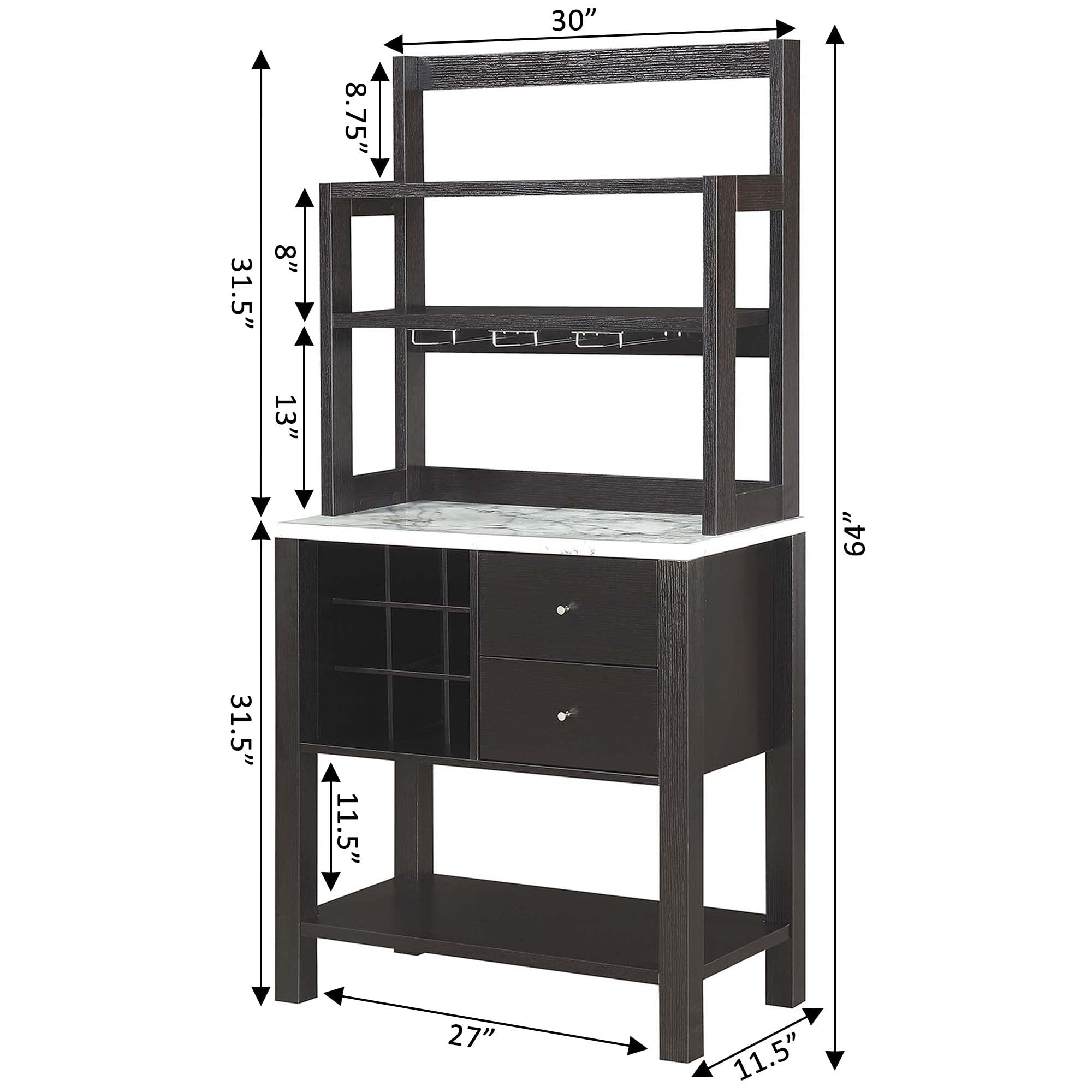 Convenience Concepts Newport Serving Bar, White Faux Marble/Espresso