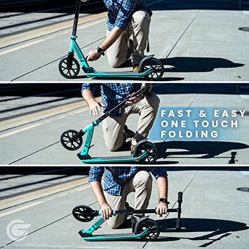 CITYGLIDE C200 Kick Scooter for Adults, Teens - Foldable, Lightweight, Adujustable - Carries Heavy Adults 220LB Max Load (Teal)