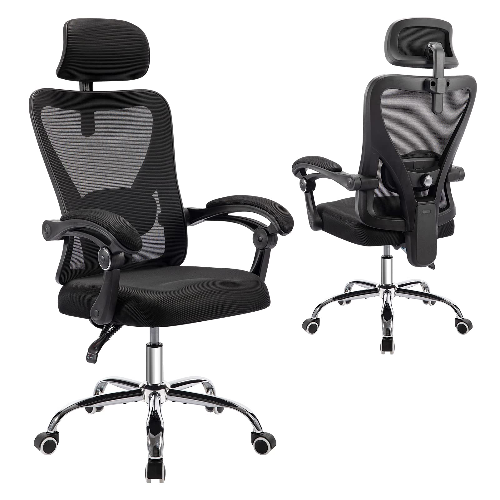 ACCHAR Ergonomic Office Chair, Reclining Mesh Chair, Computer Desk Chair, Swivel Rolling Home Task Chair with Padded Armrests, Adjustable Lumbar Support and Headrest (Black)