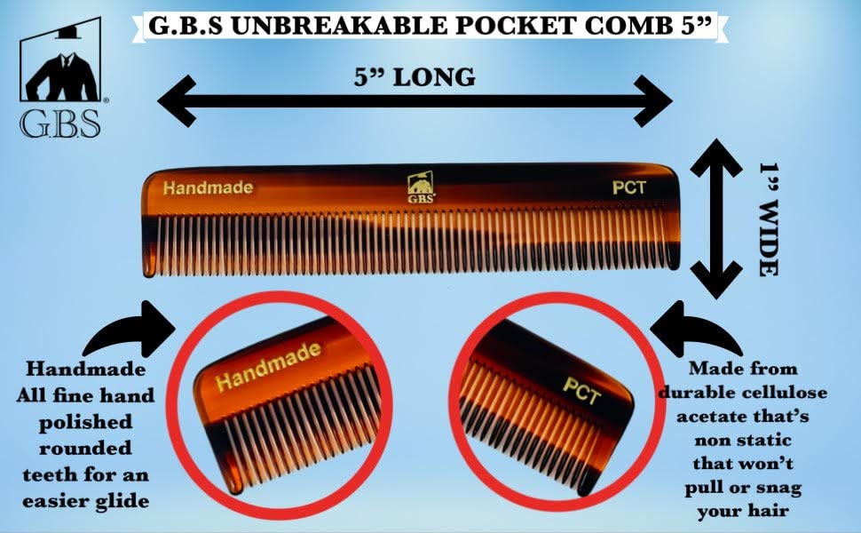G.B.S Handmade Men and Women Comb Set- Pack of 3, Unbreakable Fine Toothed Mustache,Eyebrow Pocket Comb- Portable Pocket Size for Styling Beard & Hair anytime, Tortoise MCT DCT PCT Combs