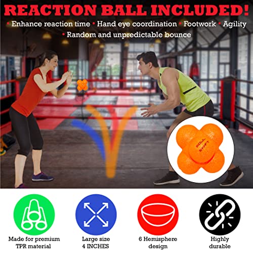 Soul Shift - 4 X Boxing Reflex Balls and Reaction Ball and Safety Glasses - Hand Eye Coordination, Boxing Reflex Ball Headband, Boxing MMA Training Equipment, Punching Ball