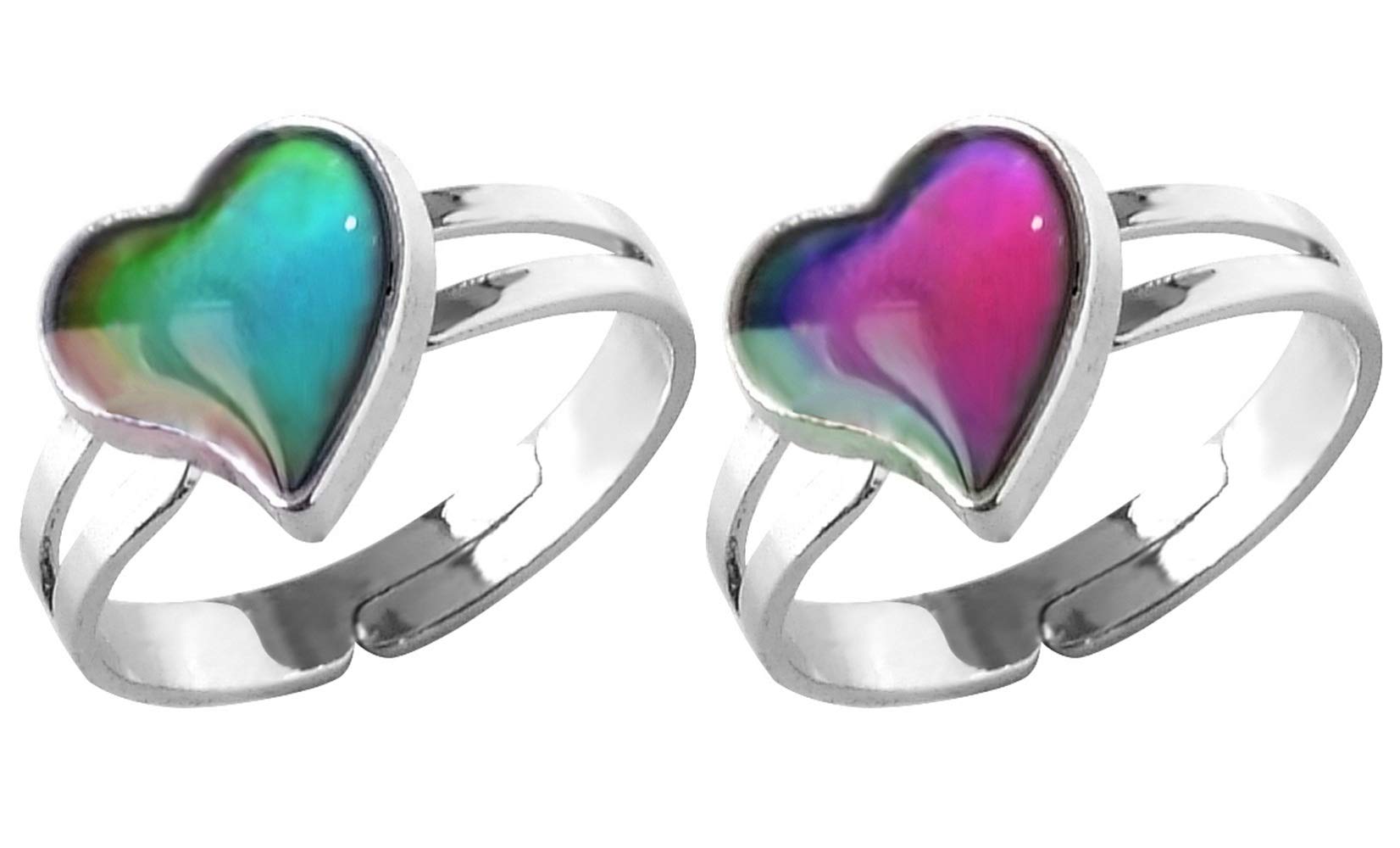 Acchmn Mood Ring Love Heart Color Changing Emotional Feeling Adjustable Size Mood Rings 2pcs(Love Heart)