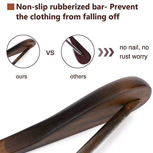 JS HANGER Wooden Suit Hangers, 6 Pack Extra-Wide Shoulder Wood Coat Hangers with Non Slip Pant Bar, Extra Smooth and Splinter Free Retro Finish