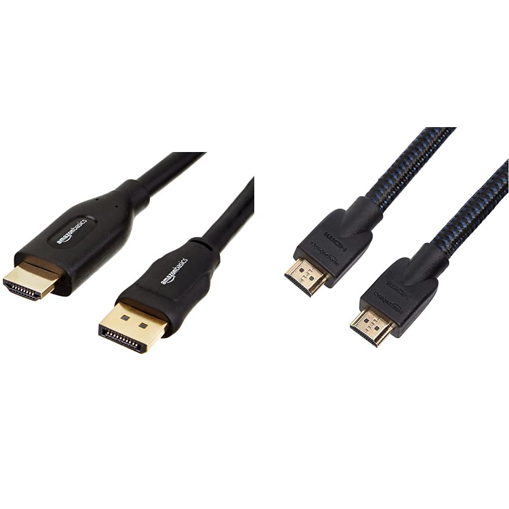 Amazon Basics Uni-Directional DisplayPort to HDMI Display Cable - 25 Feet & Nylon-Braided 4K, 18Gbps HDMI to HDMI Cable, 25 Feet