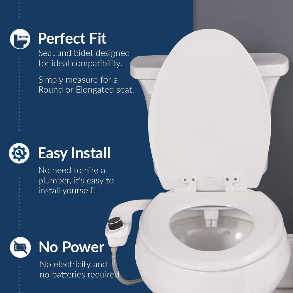 Bemis 500EC Toilet Seat with Perfect Fit, Fresh Water Spray, Non-Electric, Easy to Install Bidet, ROUND, Cotton White