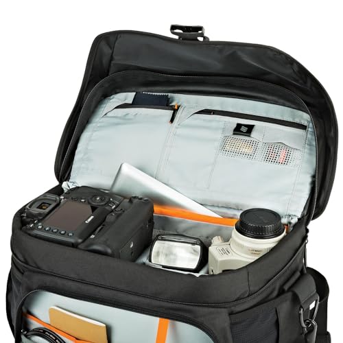 Lowepro LP37142, Nova 200 AW II Messenger Case, Camera Bag, Customizable, Portable, Fits 1-2 Pro DSLR with attached 24-105mm, Compact Drone, 3-5 Additional Lenses, Flash, Black