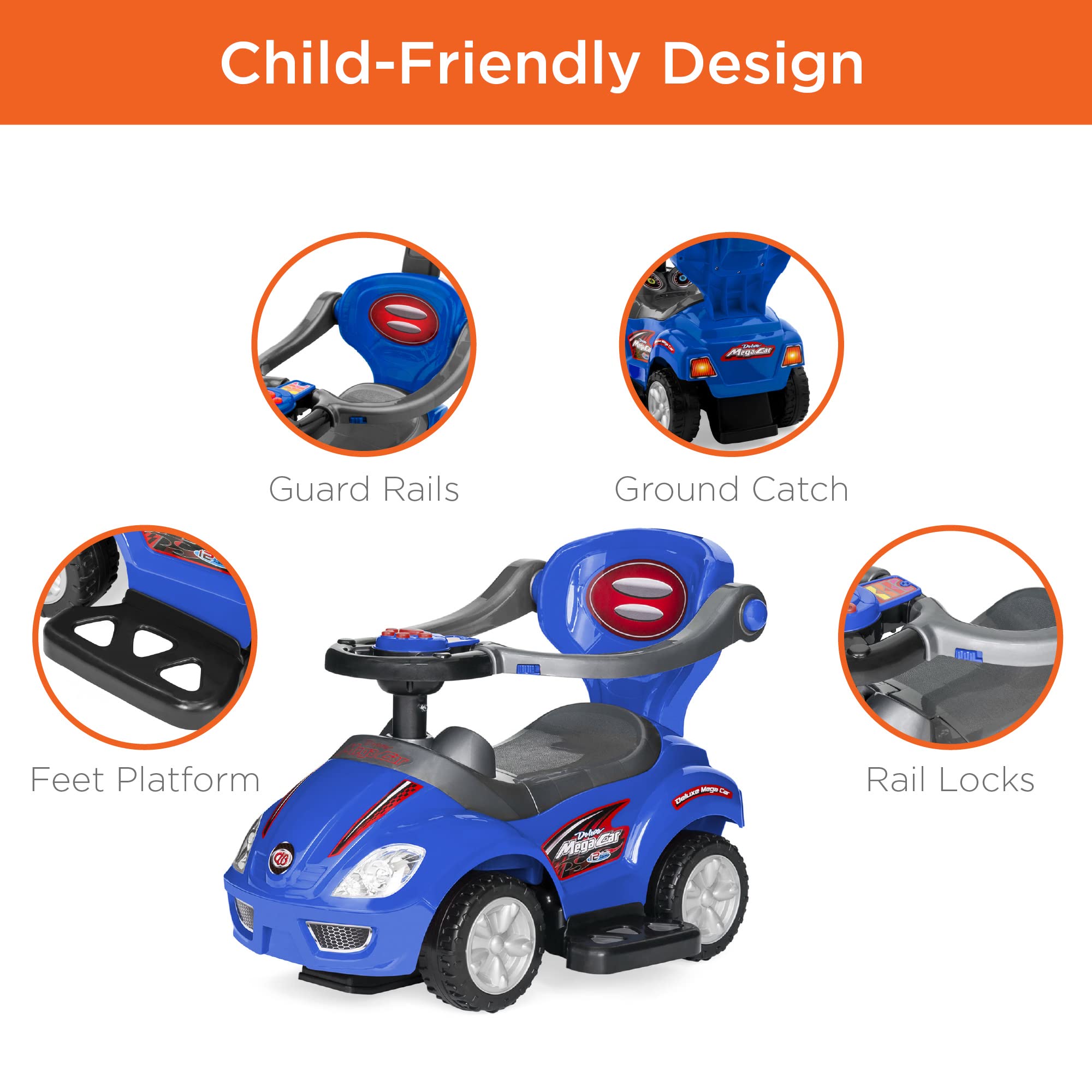Best Choice Products Kids 3-in-1 Push and Pedal Car Toddler Ride On w/Handle, Horn, Music - Red