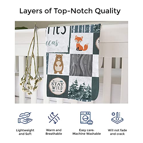 MDPrints Woodland Personalized Baby Blankets - Custom Baby Blanket with Name for Boys - Soft Plush Fleece (Woodland 214b)