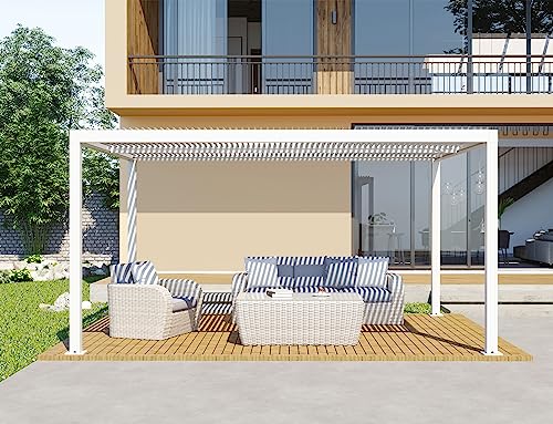 PURPLE LEAF Outdoor Louvered Pergola 12'x16' Aluminum Gazebo Modern White Pergola Shade with Adjustable Rainproof Hardtop for Patio Garden Lawns
