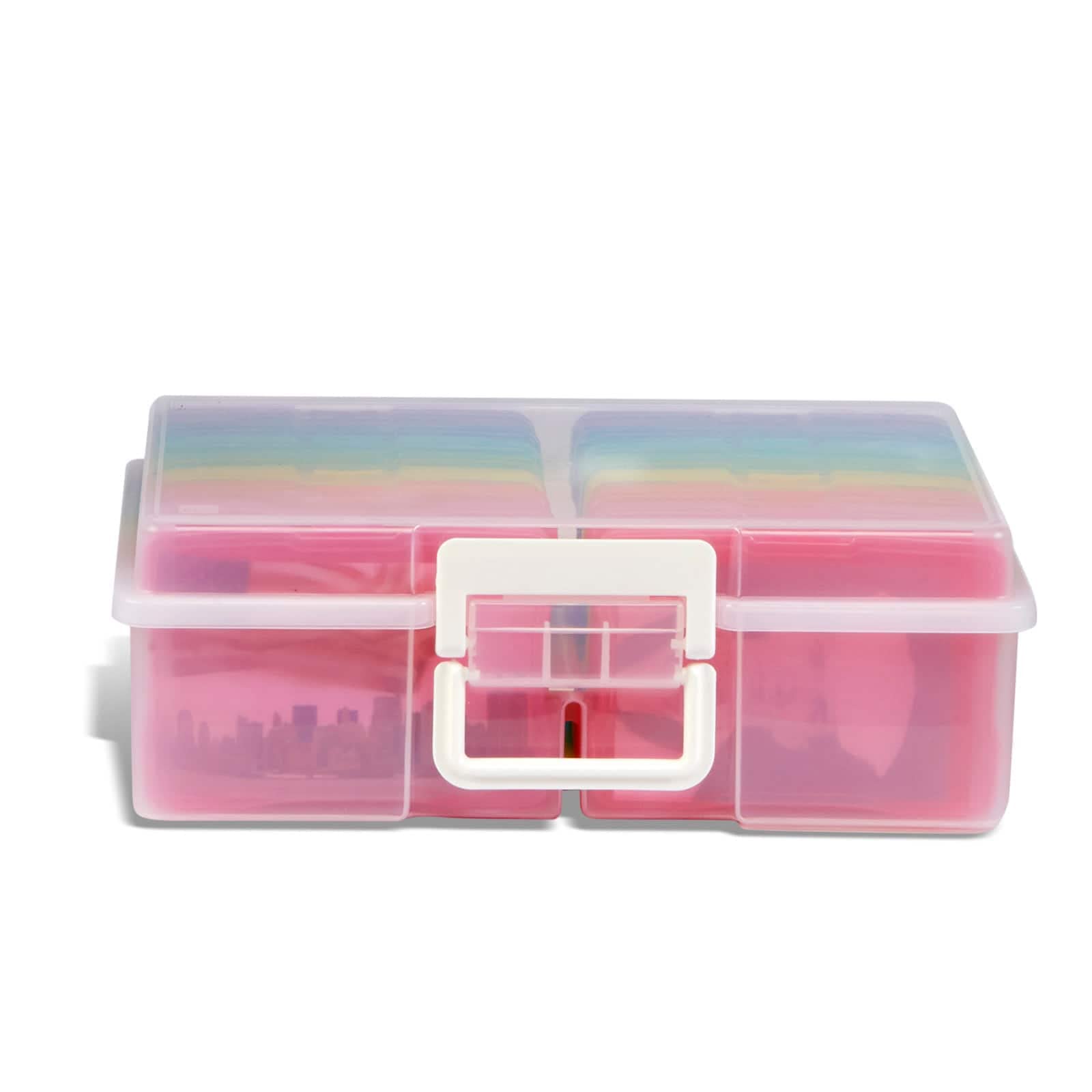 Rainbow Plastic Photo & Craft Keeper Box by Simply Tidy - Acid Free Container Includes 16 Cases and Holds Up to 1,600 Photos - Bulk 8 Pack
