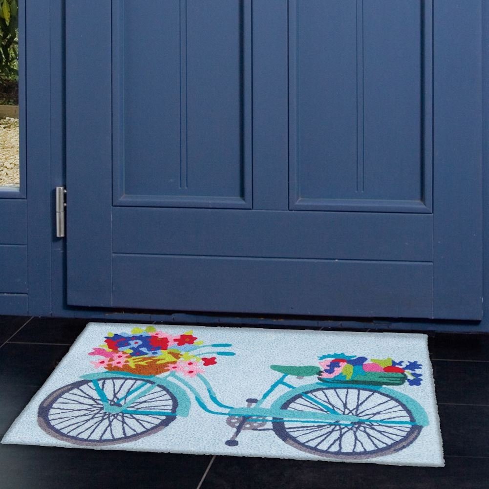 Jellybean Flower Basket On Bicycle Garden Indoor/Outdoor Machine Washable 21" x 33" Accent Rug