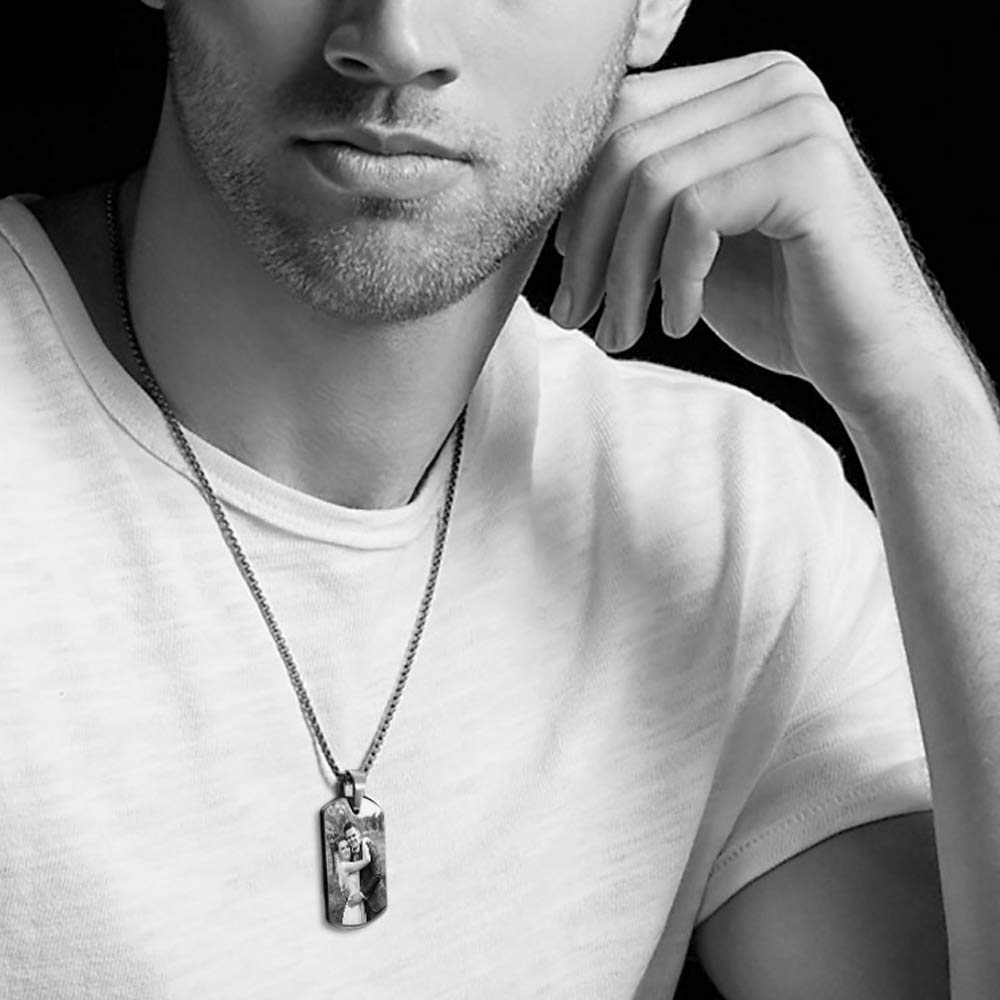 AIPNIS Personalized Custom Photo Picture Text Engraved Stainless Steel Dog Tags Necklace Message Pendant Customized Birthday Gift,Father's Day Gift
