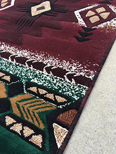 Southwest Native American Area Rug Carpet Burgundy Red Green (24 Inch X 40 Inch Mat)