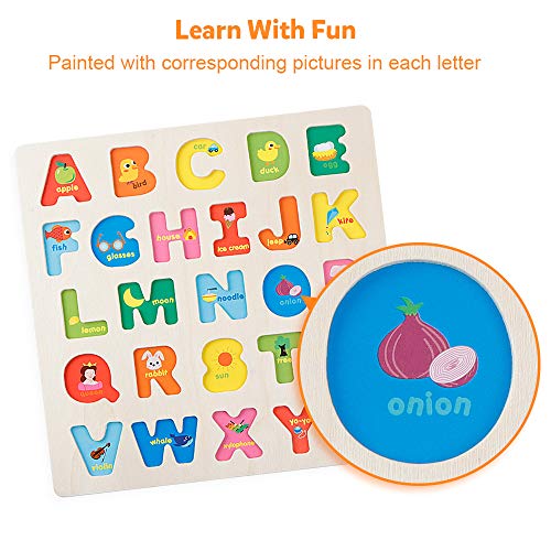 Coogam Wooden Alphabet Puzzle β ABC Letters Sorting Board Blocks Montessori Matching Game Jigsaw Educational Early Learning Toy Gift for Preschool Year Old Kids