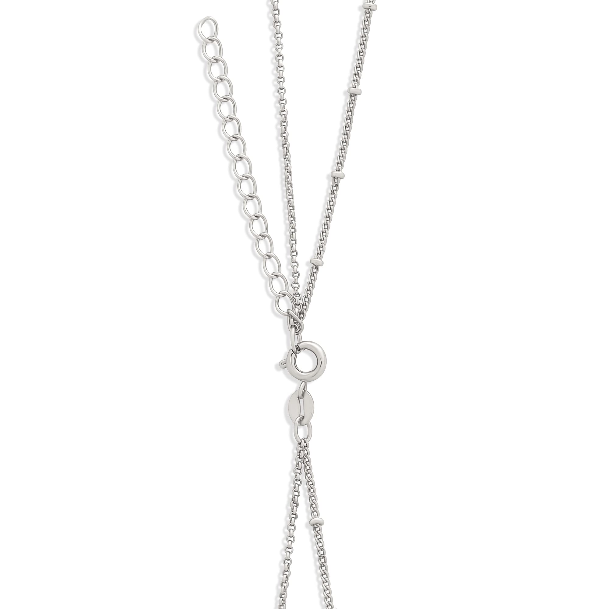 Amazon Essentials Sterling Silver Plated Polished Disc and Beaded Chain 2 Row Layer Necklace, Sterling Silver