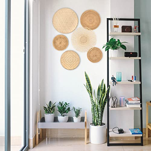 b.spoke Hanging Wall Basket Decor β Set of 6 Handmade Decorative Boho Woven Wall Baskets - Round Natural Bamboo, Wicker, Rattan Wall Decor for Your Home