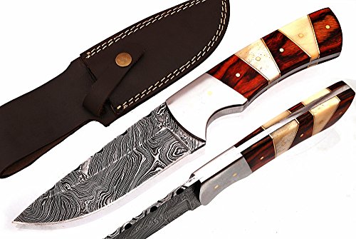 AishaTech Fortune Custom Hand Made Hunting Knife Damascus Steel Blade Wood Bone Handle