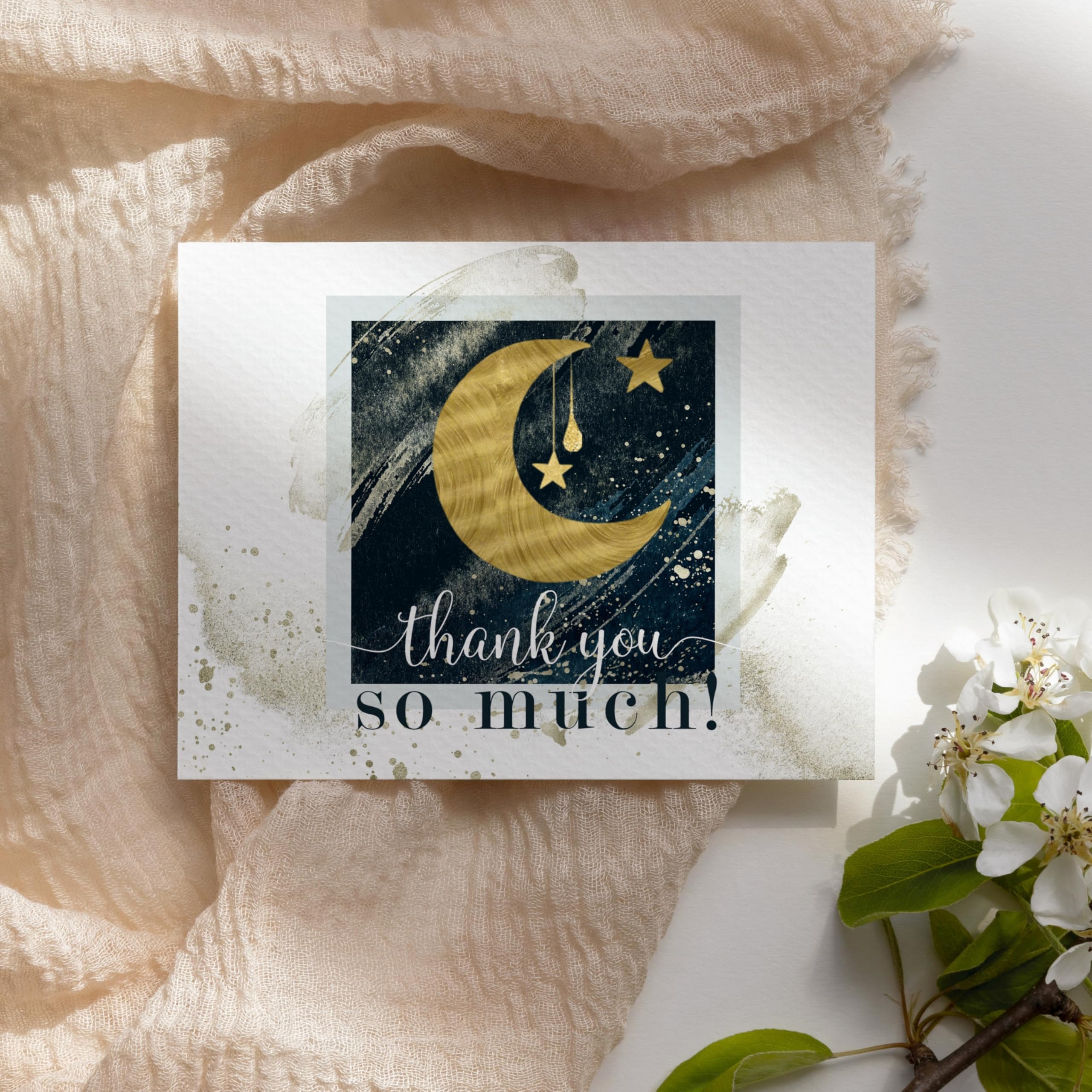 Paper Clever Party Star and Moon Thank You Cards with Envelopes - 25 Pack - Cosmic Design for All Occasions: Showers, Weddings, Graduations & Everyday Essentials - Folded Navy and Gold Set