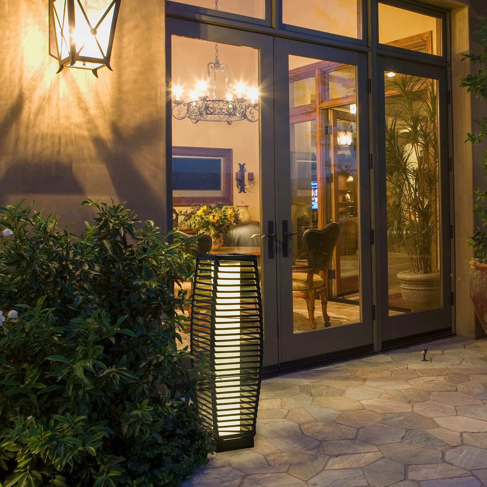 Grand patio Outdoor Solar-Powered Floor Lamp Weather-Resistant Wicker Woven Lights for Deck, Garden, Lawn, Driveway, Pool, Porch - Medium Crossover