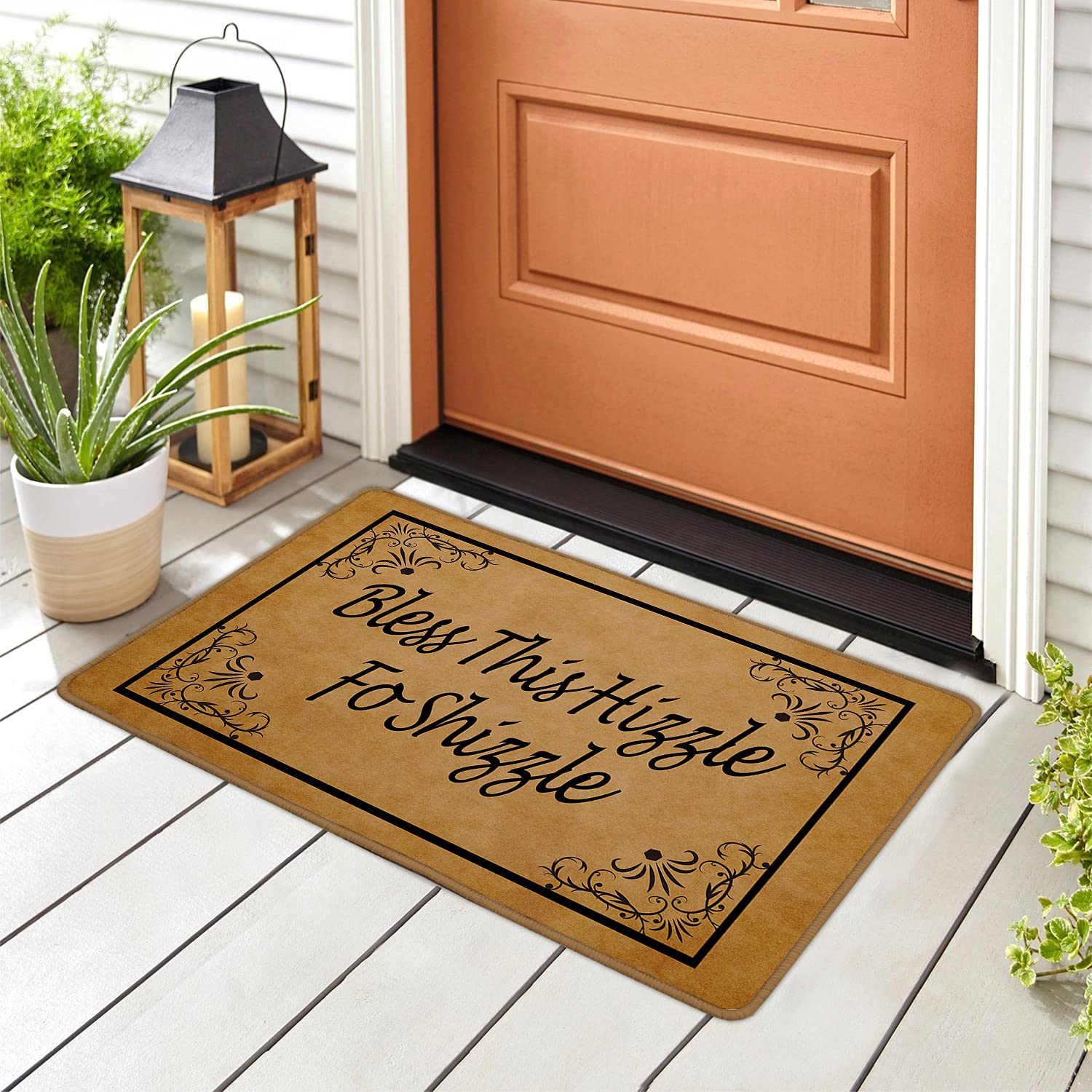 Funny Doormat,Bless This Hizzle Fo Shizzle Welcome Mat,Non-Slip Outdoor Indoor Backing Doormat Garden Entryway Rubber Rug Home Decor