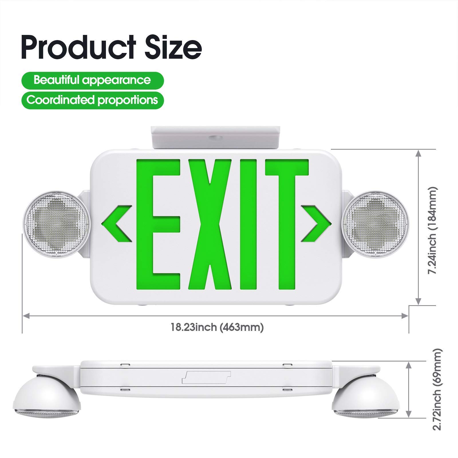 SASELUX 2 Pack Switchable Red/Green, Double Sided and Battery Backup Exit Light Bundle 4 Pack Exit Sign with Emergency Lights, Two LED Adjustable Head Emergency Exit Light with Battery
