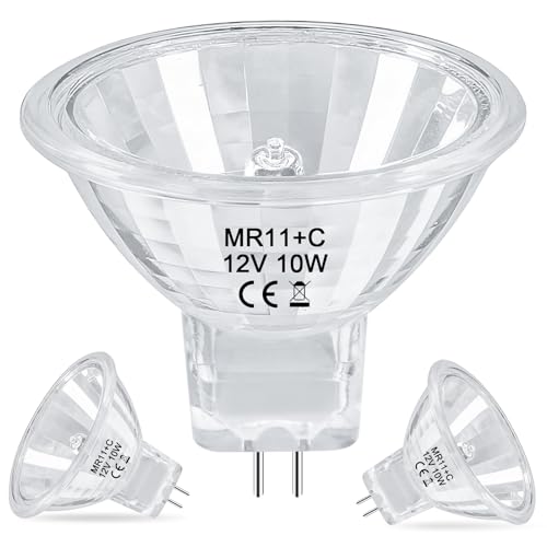 Lacnooe MR11 Halogen Bulb 10W 12V FTD Spotlight Bulb with Long Lifespan,GU4 Bi-Pin Base,Dimmable MR11 Bulbs with Glass Cover for Landscape,Accent,Track Lights,Fiber Optics,2700K Warm White,2 Pack