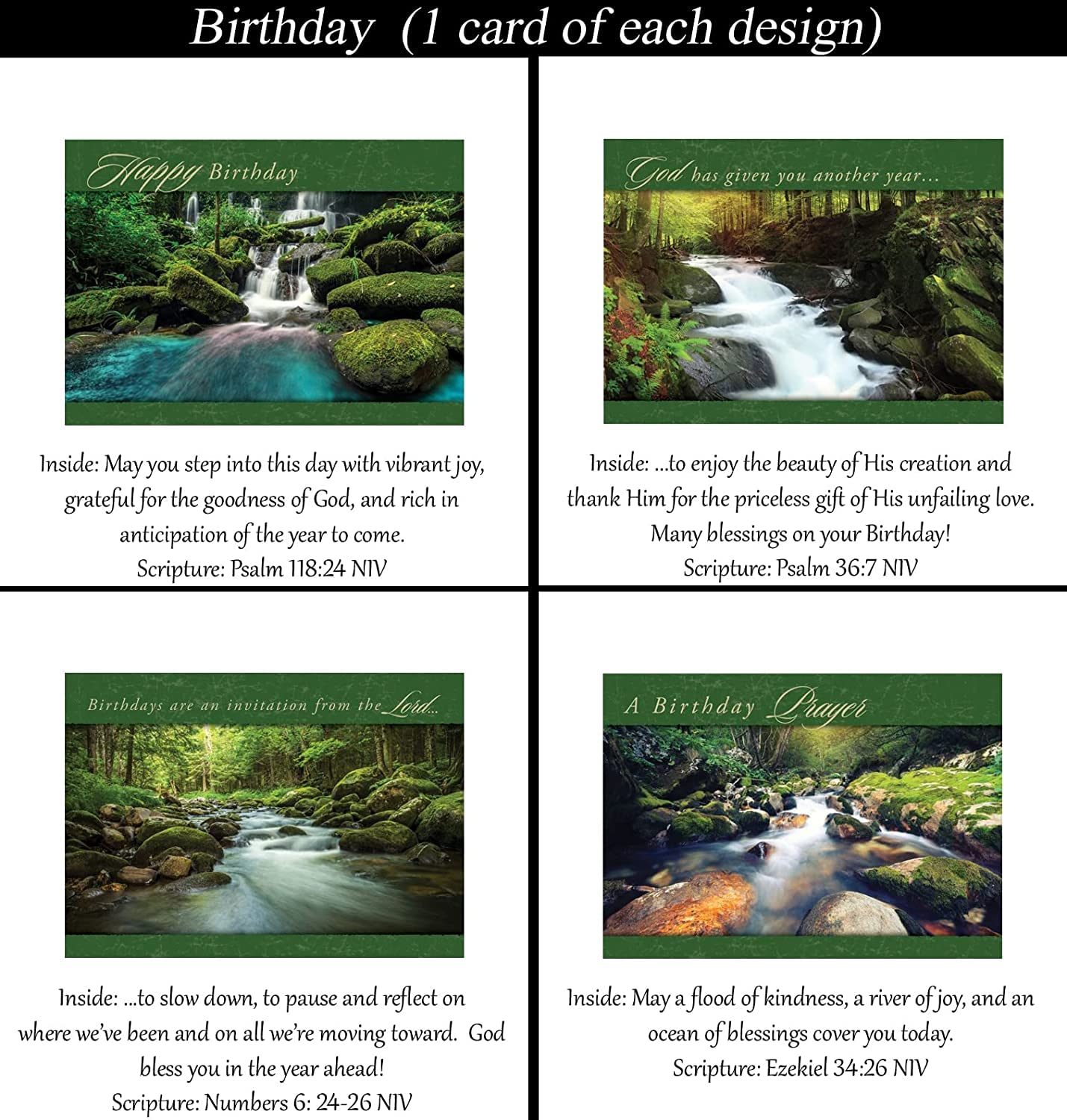 Birthday (No Repeated Cards) 32 Designs Christian/Religious Greeting Card Assortment #3 ~ Scripture in every card