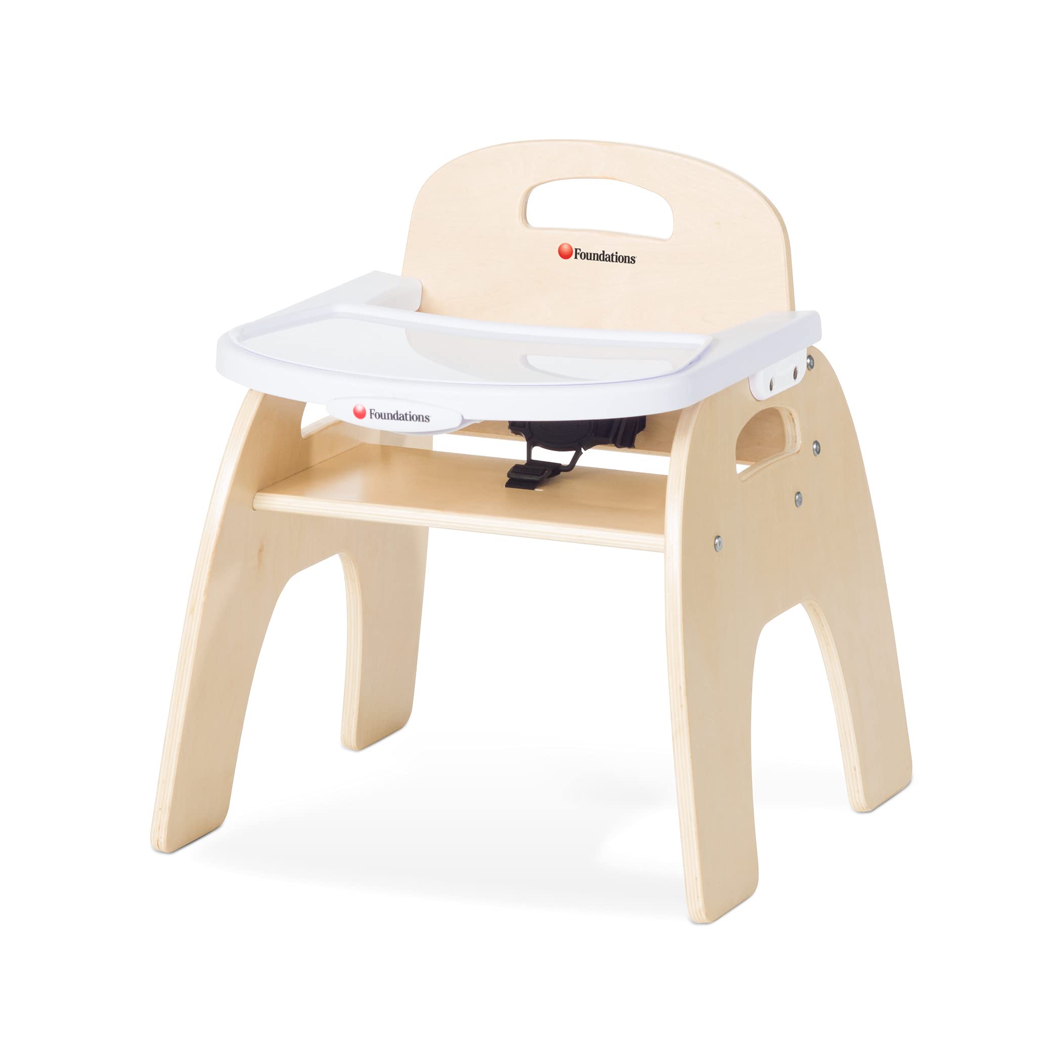 Foundations Easy Serve 11" Wood Feeding Chair for Toddlers, Adjustable Harness, Removable Dishwasher Safe Tray, “No Tip” Base, Baltic Birch Plywood