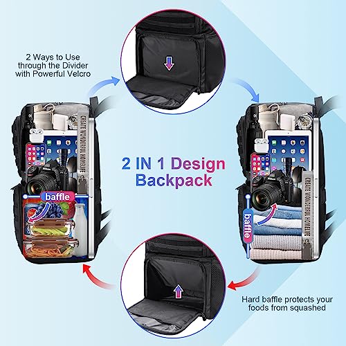 BERTASCHE Lunch Backpack, Laptop Backpack 15.6 inch Work Backpack w/Insulated Cooler Lunch Box for Men Women, Casual Daypack for Work Commuter Picnic College