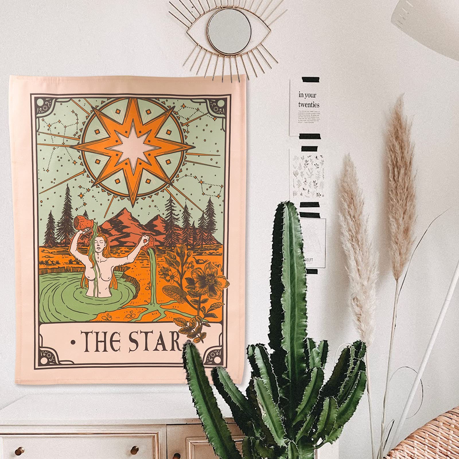 Accnicc 3 Pack Tarot Tapestry, Sun Moon and Star Tarot Card Tapestry, Brown and Beige Tapestry Wall Hanging, Vertical Vintage Aesthetic Wall Tapestry for Room with Steel Grommets (Brown, 20'' × 27'')