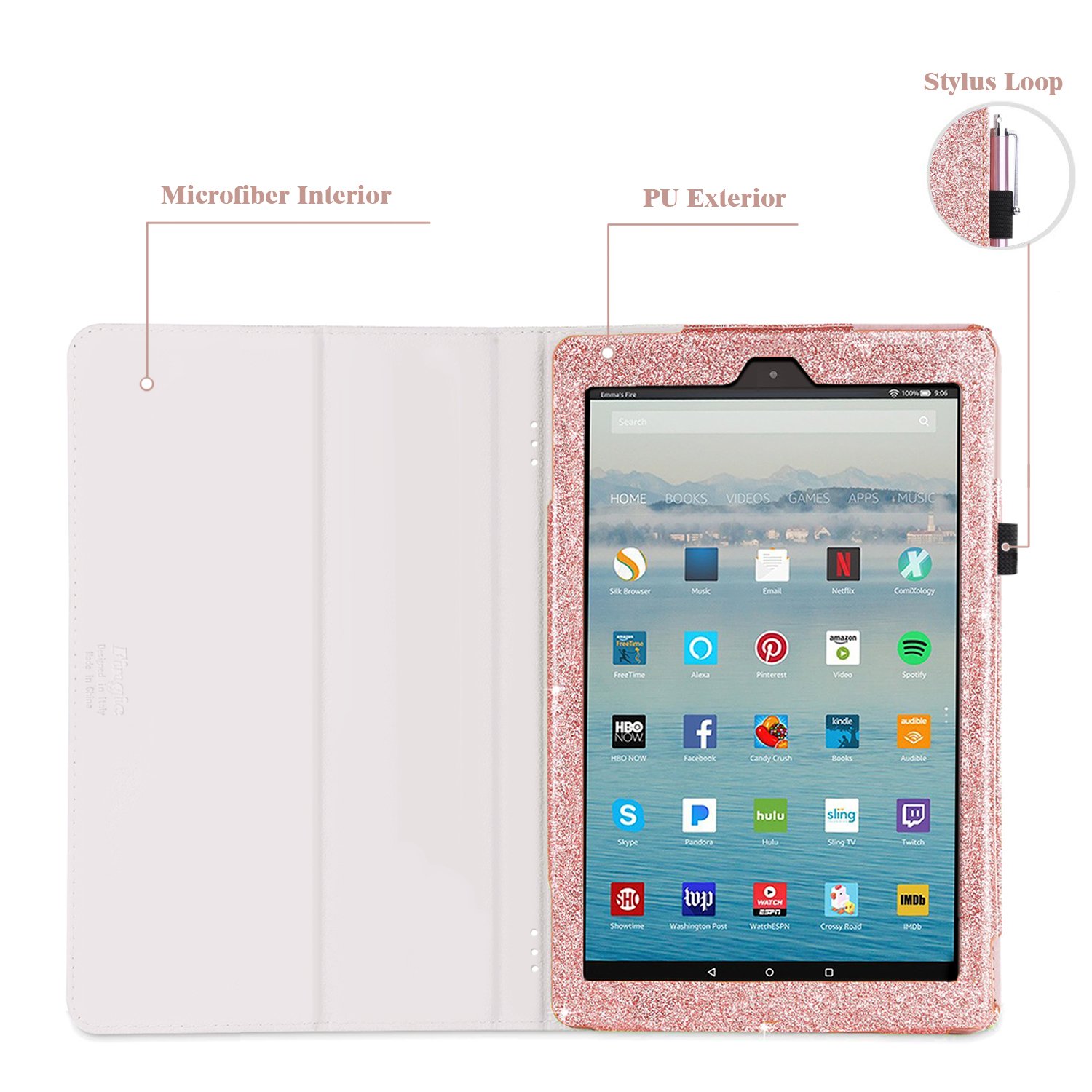 Fingic for Amazon Fire HD 10 Case 2017&2019,for Kindle Fire HD10 2017/2019 Cases,Luxury Sparkly Folio Folding Stand Cover with Holder & Auto Wake/Sleep Smart Case for Fire HD 10 inch Case,Rose Gold