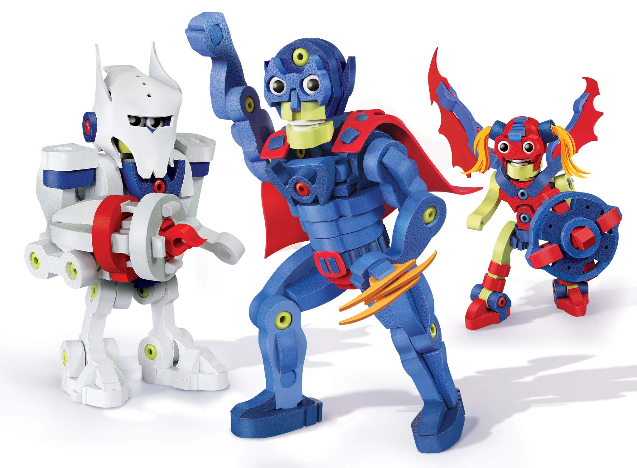 Bloco Toys Build Your Own Superhero | STEM Toy | Comics, Action Figures | DIY Building Construction Set (300 Pieces), Blue/Red/Yellow/