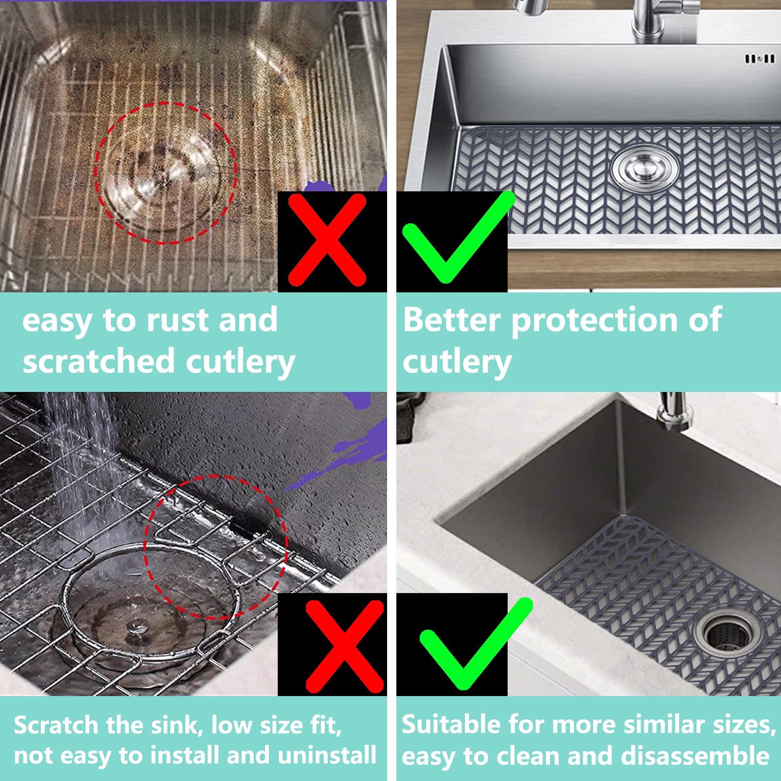AWOKE Silicone Sink Protectors for Kitchen Sink, 26''x 14'' Folding Non-slip Sink Mat Grid, for Bottom of Farmhouse Stainless Steel Porcelain Sink with Rear Drain (Grey)